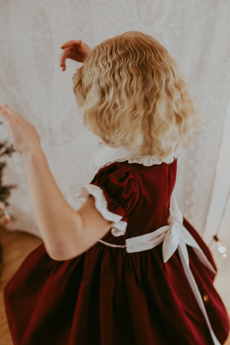 The hand smocked MATHILDE dress - Burgundy – Pomme Cannelle Collection